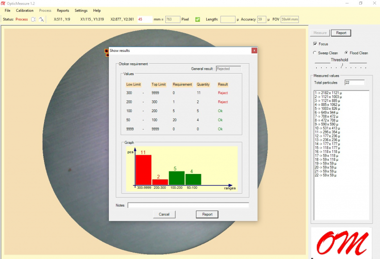 Cleanliness Test - Optic Measure ISO 16232 Cleanliness Test